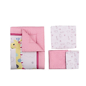 Brandream Baby Crib Bedding Set for Girl Boy Elephant Nursery Bedding with Comforter Fitted Sheet Bed Skirt Diaper Stacker Jungle Animal Elephant Giraffe Bird Design, 4 Piece