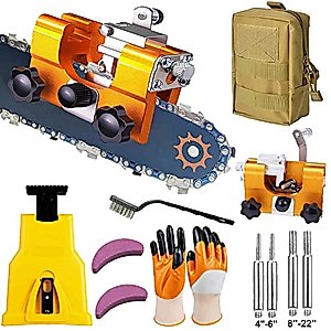 Nziqaz Chainsaw Sharpening Jig Kit, Portable Hand Crank Chainsaw Sharpeners Contains 3pcs Grinding Rod for All Kinds Of Chain Saws Blade and Electric Saw, for DIY Lumberjack, Garden Worker, Yellow