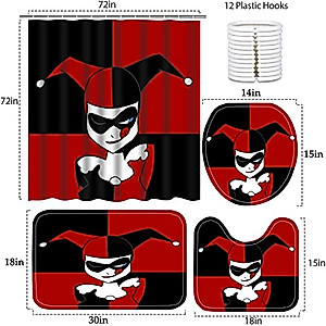 4 Piece American Firefighter Flag Shower Curtain Sets with Harley 12 Hooks for Bathroom Sets Decor, Non-Slip Rugs and Quinn Toilet Mat Lid Rug Accessories Print,Waterproof(72x72 Inch)