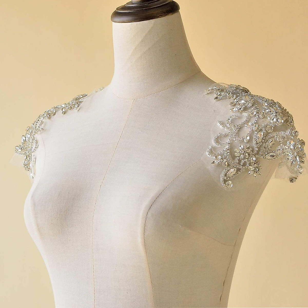 Sparkling Rhinestone Applique Shoulder Accessories Sleeve Diamante Craft Sewing on Bridal Wedding Dress Gown (1 Pair)