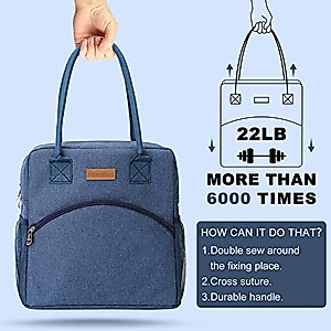 Musotica Lunch Bag Lunch Box for Women Men, Reusable Cooler Tote Lunch Bag Easy Clean for Work Picnic Travel to Keep Food Fresh(BLUE)