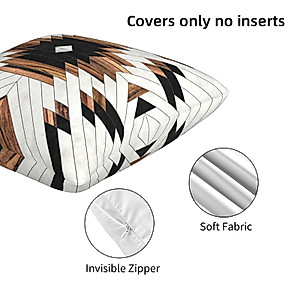 Tribal Aztec Western Wooden Native American Indian Farmhouse Throw Pillow Covers 18x18 in Pillow Case Soft Cushion Pillow Covers Set of 2 for Sofa Bed Bedroom Living Room Home Decor