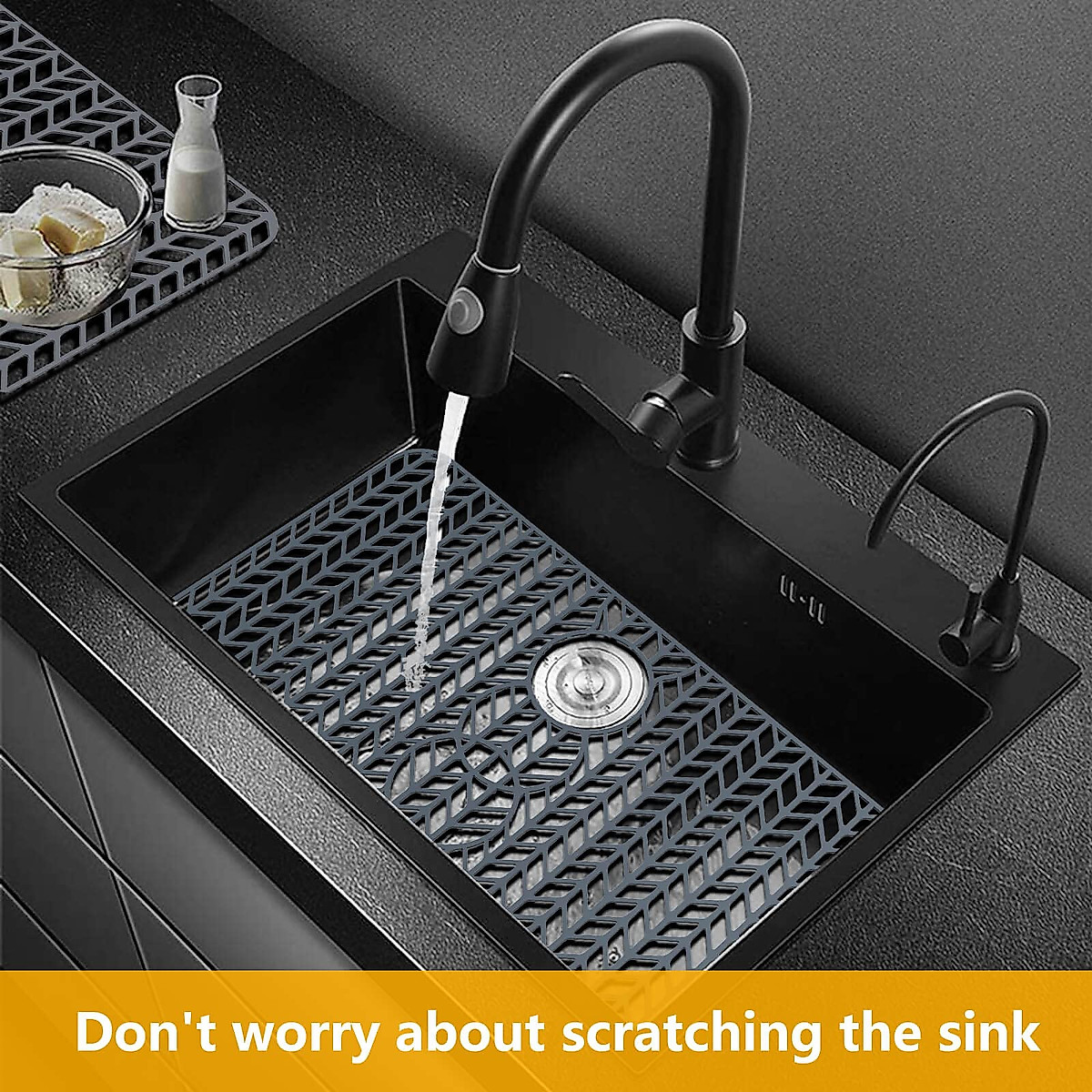 Silicone Sink Mat Protectors for Kitchen 29.5‘’×15‘’ JOOKKI Kitchen Sink Protector Grid for Farmhouse Stainless Steel Accessory with Reserved hole