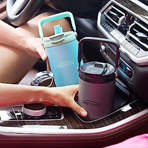 Greylock 30 oz Tumbler with Handle, Vacuum Insulated Tumblers with Flip Straw and Top Handle, Reusable Tumbler with Lid and Straw for Home, Office or Car, Leak-Proof Travel Mug, Keep Cold for 24 Hrs