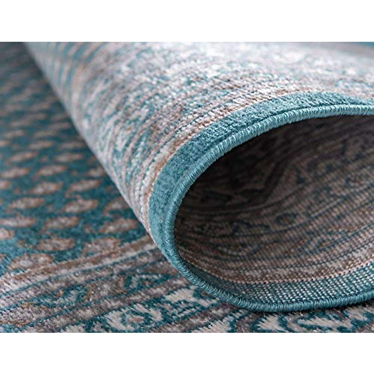 Unique Loom Williamsburg Collection Traditional Border with Dotted Center Area Rug, Rectangular 6' 1" x 9' 0", Teal/Beige