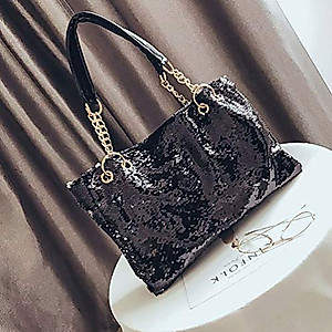 FENICAL Tote Purse Sequin Handbag Zipper Shoulder Bag Glitter Top-handle Bag for Women Ladies Girls - Black