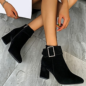 boots for women thick heel ankle buckle belt zipper pointed boots low heel casual red boot short ankle booties