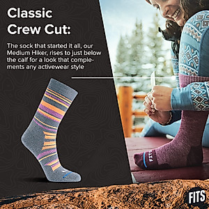 FITS Medium Hiker Crew Sock for Men and Women, Merino Wool, Cushion, Breathable, Odor Resistant, Lightweight Hiking Sock, Coal, X-Large