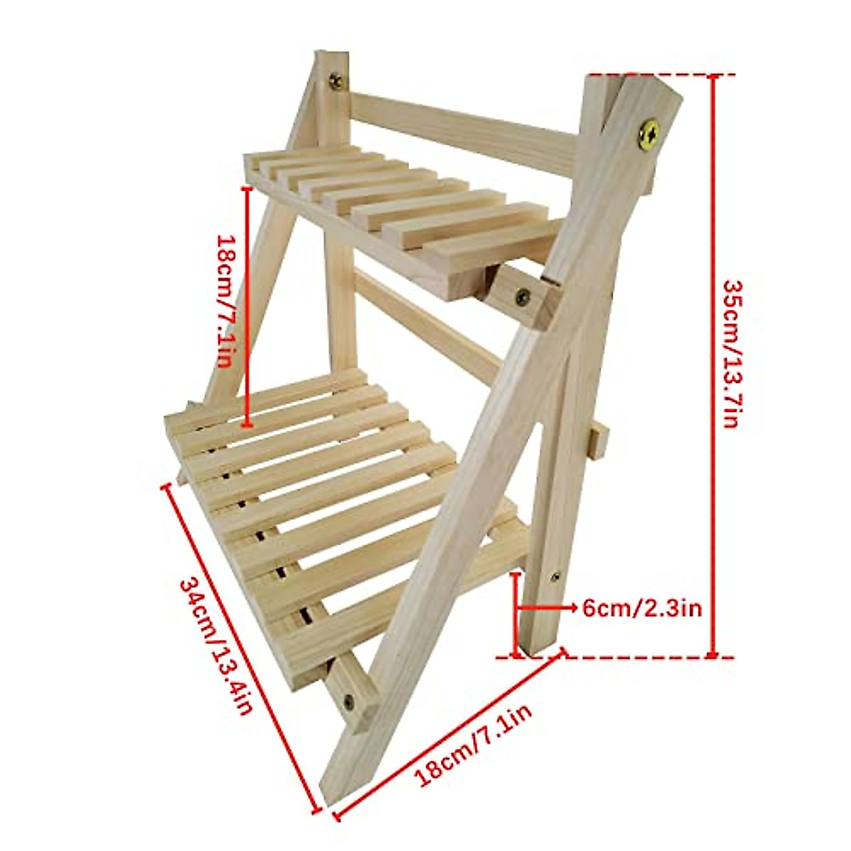 BestAlice Wooden Double Layer Rack Desk Storage Organizer, Foldable Wooden 2-Tier Ladder Shelves, Durable Shelf Flower Pot Seasoning Storage Racks, Sundries Storage Shelf Home Decor Organizer, Ladder