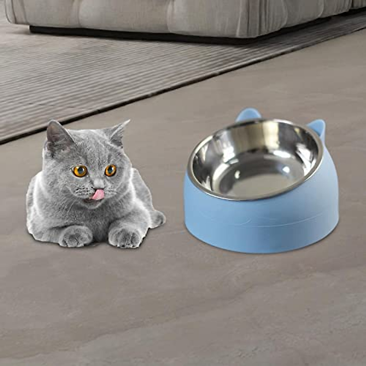 MagiDeal Pet Feeder 15° Raised Water Food Feeder Pet Supplies Tilted Elevated Non Slip Metal Single Bowl for Cat Dog for Indoor Cats Puppy Small Dogs, Blue