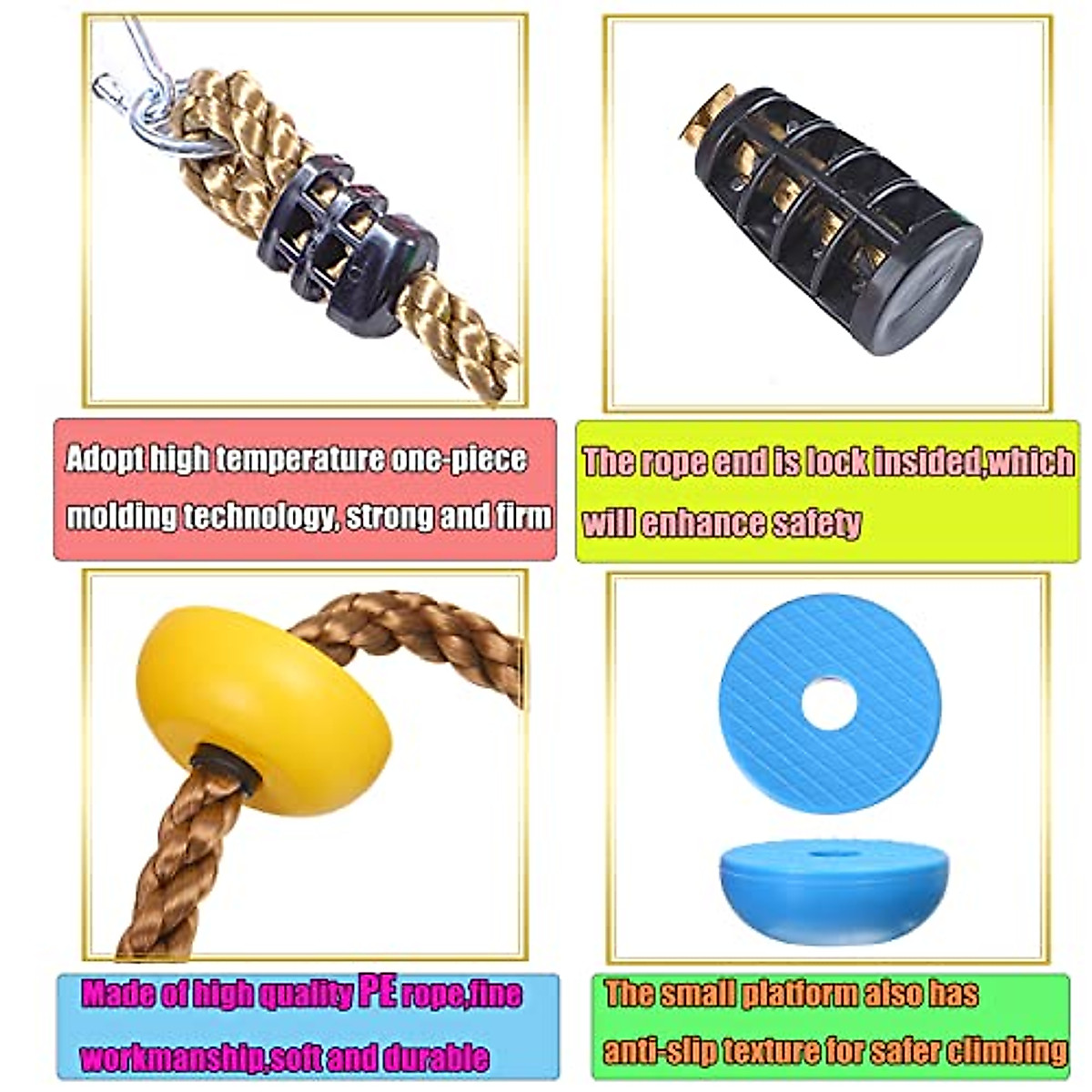 Tree Swing for Kids, Kids Disc Swing Climbing Rope with Platforms Indoor and Outdoor Backyard Playground Playset Accessories with Tree Swing Hanging Strap