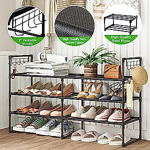 Fixwal Shoe Rack for Closet, Black, 4 Tiers, Shoe Organizer for Closet, Metal Shoe Storage for Entryway, Bedroom Closet