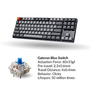 Keychron K8 Hot-swappable Wireless Bluetooth/Wired USB Mechanical Keyboard with Gateron G Pro Blue Switch/White LED Backlight/N-Key Rollover, Tenkeyless 87-Key Computer Keyboard for Mac Windows