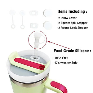 6PC Silicone Spill Proof Straw Stopper For Stanley H2.0 30oz/40oz, Accessories for Stanley Cup: with 2 Straw Cover Caps, 2 Square Spill Stoppers & 2 Round Leak Proof Stoppers