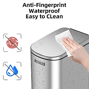 KSSKSS 2.6 Gallon Slim Bathroom Trash Can with Soft Close Lid, 10L Stainless Steel Garbage Can with Removable Liner Bucket, for Narrow Spaces,Bathroom, Bedroom (Silver)