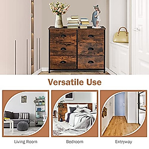 Giantex 6 Drawer Dresser for Bedroom, Chest of Drawers with Wood Top, Sturdy Steel Frame, Anti-toppling Kit, Retro Storage Cabinet with Removable Drawers for Living Room, Closet, Nursery