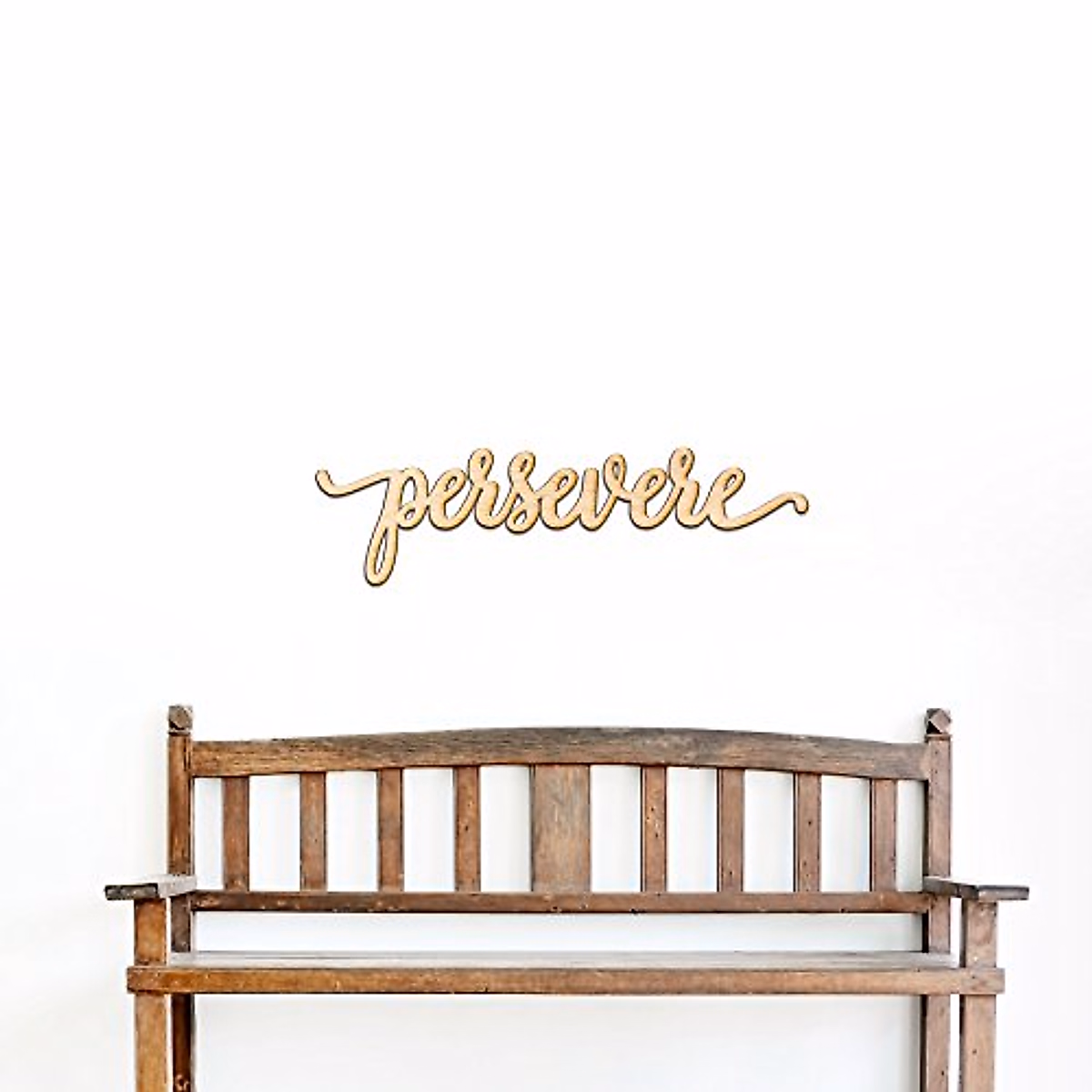 Woodums – Persevere Script Wooden Wall Art Decor, Unfinished Wood Sign for Family Room Decor, Charlie Script Letter Wood Cutout, 8 x 2 Inches Wall Decorations for Living Room