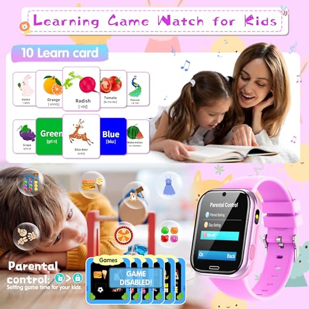 Smart Watch for Kids Gift for Girls Toys Age 6-8 Kids Game Smart Watches for Boys 8-10 with 24 Games Video Camera Music Alarm Educational Birthday Gifts Ages 6 7 8 9 10 11 12 Years Old (Purple)