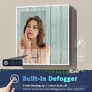 Lighted Medicine Cabinet with Mirror 36×30 Inch, Surface or Recessed Medicine Cabinet with Lights, Clock&Temp Display, Defogger, Dimming, LED Bathroom Medicine Cabinet with Built-in Outlet & USB Ports