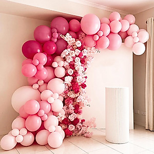 169Pcs Different Pink Balloons Garland Arch Kit with Pink Rose Red White Retro Rose Balloons for Girl's Birthday Party Baby Shower Bridal Shower Proposal Engagement Wedding Party Decorations