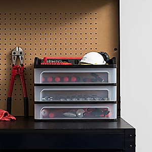 IRIS USA Medium 3-Drawer Desktop Organizer with Open Tray Top, 2 Pack, for Office, School, Stationary, Makeup Organizer, Bathroom, Utility, Medical Supplies, Desk Organizer, Versatile Storage, Black