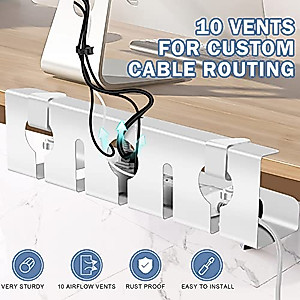 Under Desk Cable Management Tray - No Damage to Desk, Perfect Standing Desk Cable Management, Quszmd Under Table Cable Management Upgraded No Drill,Clamp Install Desk Cord Organizer Rack