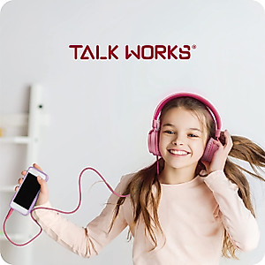 TalkWorks Corded Headphones for Kids - Over Ear Headphones for Home, School, and Gaming - Lightweight, Portable, Cushioned Earcups, and Adjustable Headband - Comes in Fun Colors - One Size, Pink