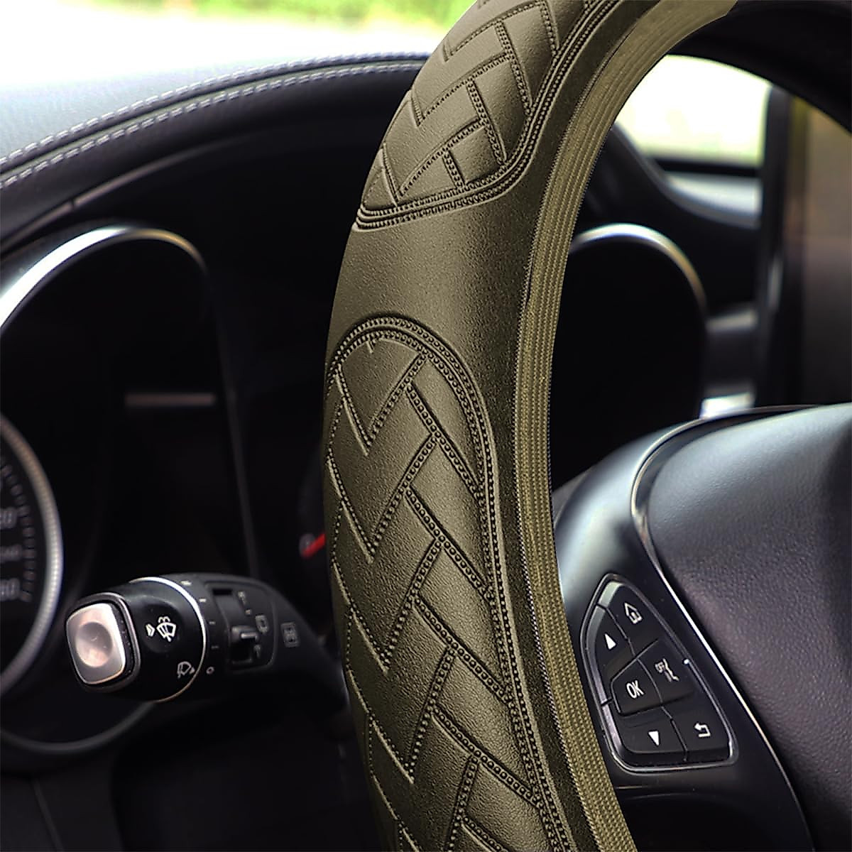 BESULEN Car Steering Wheel Cover, Car Wheel Cover for Men and Women, 15 Inch Leather Anti-Slip Odorless Car Wheel Protector, Auto Interior Accessories Universal for Car Truck SUV Sedan