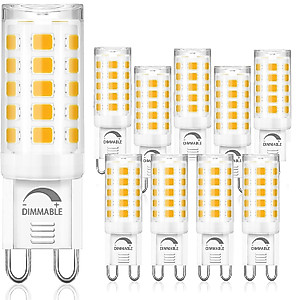winshine 10 Pack Dimmable G9 LED Light Bulb 3000K Warm White, 4W G9 Base Chandelier Light Bulb Soft White, T4 40Watt Halogen Replacement G9 Bi Pin Base, CRI85 120V 360° Beam Angle