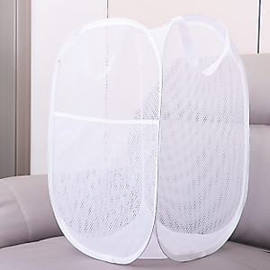 2 Pack Laundry Basket,Foldable Mesh Popup Laundry Hamper with Durable Handle,Easy to Open and Fold for Dorm, Laundry Room, Bedroom, RV(White+ White)…