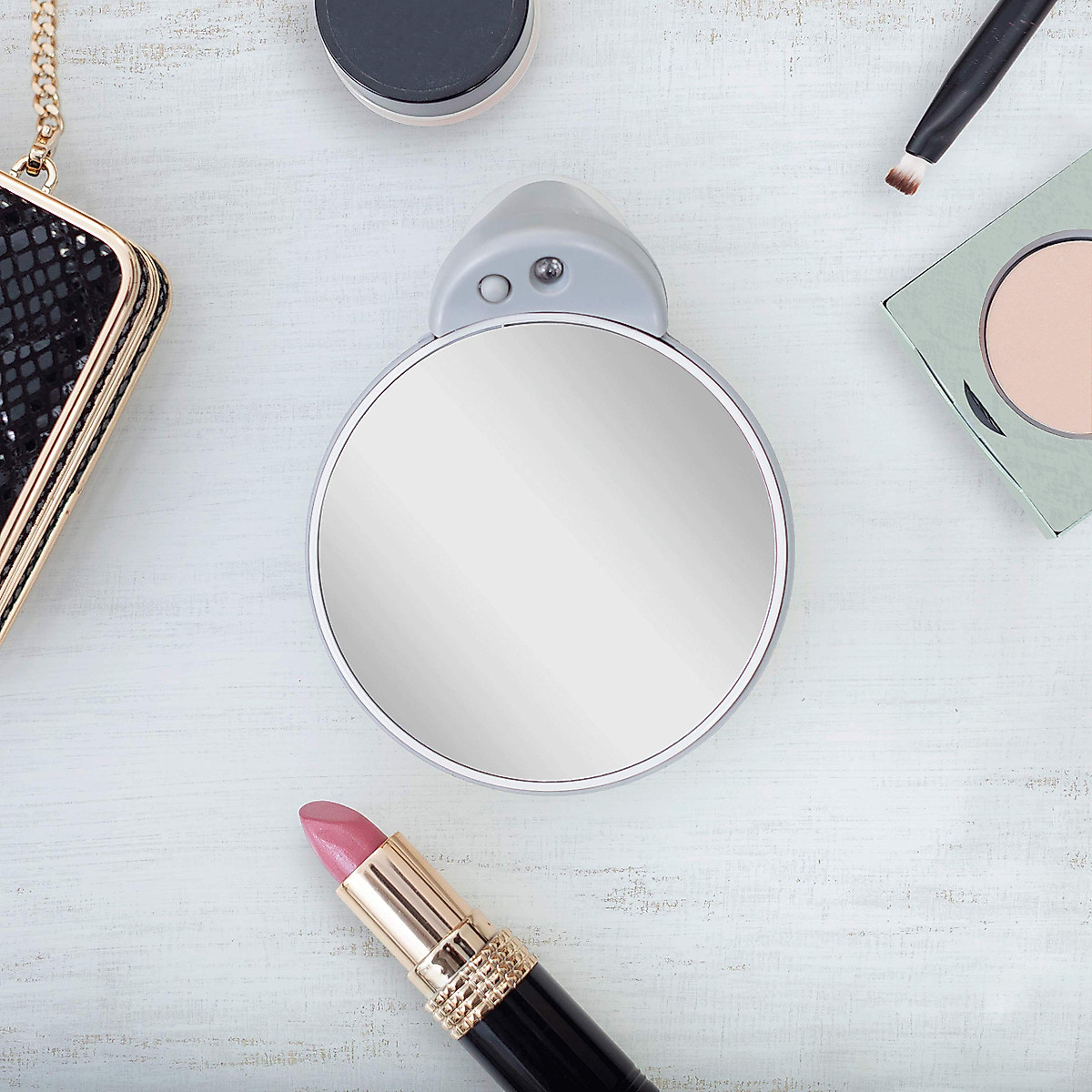Zadro Dual-Sided 10X/5X Magnification LED Lighted Compact Travel Lightweight Portable Spot Makeup Mirror, Gray/White, FC30L