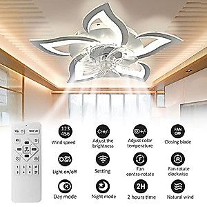 Jesskit 26.8" Ceiling Fan with Lights, Chandelier Ceiling Fans with 3 Color Dimmable and 6 Speeds Remote Control, Modern Indoor Flush Mount Ceiling Fans with Lights for Living Room Bedroom Dining Room