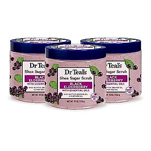 Dr Teal's Shea Sugar Body Scrub, Black Elderberry with Essential Oils, 19 oz (Pack of 3) (Packaging May Vary)