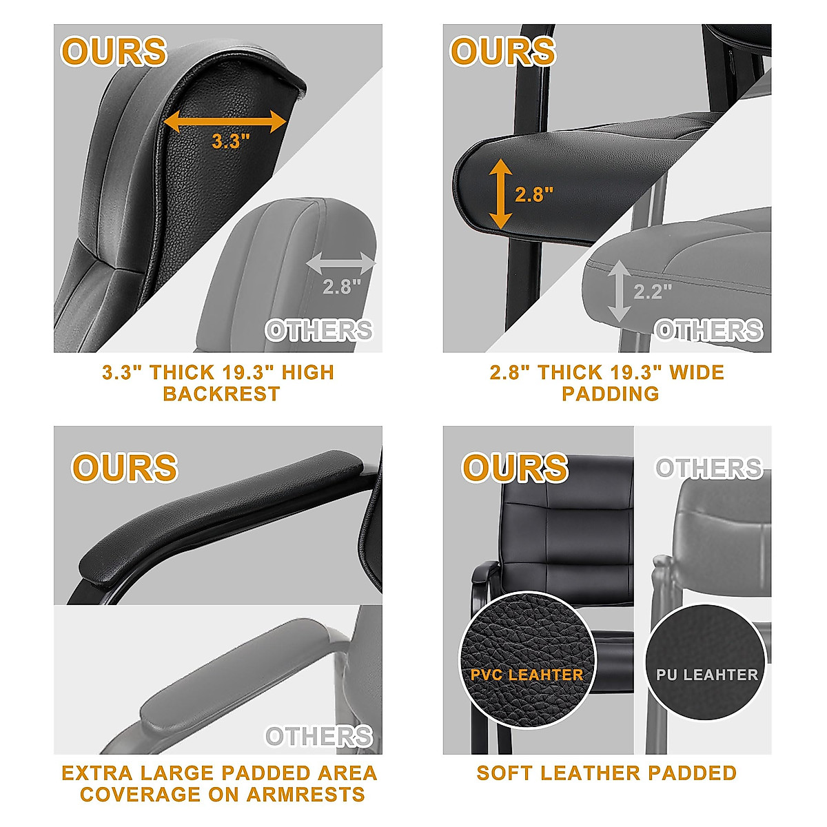 SUPER DEAL Office Guest Chair Bonded Leather Executive Side Chair Reception Chair with Solid Metal Frame Home Office Furniture