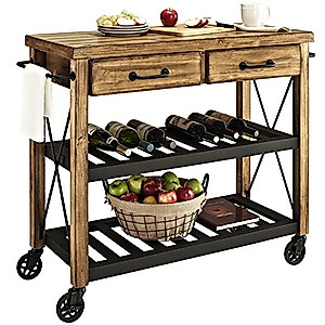 Crosley Furniture Roots Rack Industrial Rolling Kitchen Cart, Natural