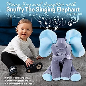 13MARCH Snuffy The Elephant - Musical Peek-a-Boo Elephant Toy - Interactive Stuffed Baby Animal with Moving Ears for Baby - Hide and Seek Fun - Elephant Plush Baby Toy