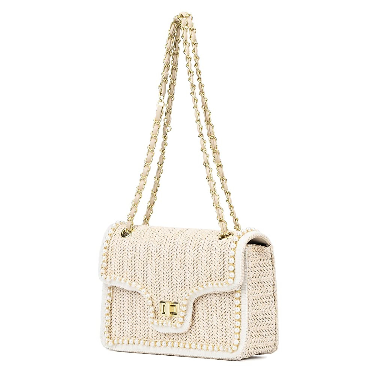 Olivia Miller Women's Fashion Arabella Tan Beige Woven Straw w Front Flap, Small Crossbody Bag w Shoulder Bag Convertible Strap, Casual Trendy Purse Handbag