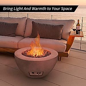 Kante 25 Inch Propane Fire Table with Assemblable Tank Cover, 50,000 BTU Large Concrete Fire Pit Table for Outdoor Patio, Smokeless Gas Fire Pit with Waterproof Cover, Lava Rock, Natural Concrete