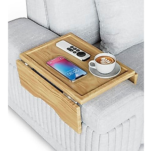 Couch Arm Table Tray with Phone & Tablet Holder – Brown | Premium Clip-On Sofa Arm Tray for Snacks, Drinks, Remotes, and More – Perfect Sofa Side Table for Living Room Comfort