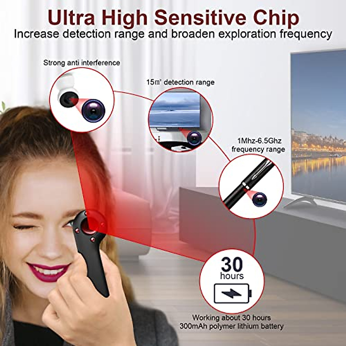 CFOZUZO Hidden Devices Detector, Hidden Camera Detectors for Wireless Audio Bug Camera, RF Signal and GPS Detector, High Sensitivity Bug Detector Anti-Spy Hidden Camera for Hotel, Office and Travel…