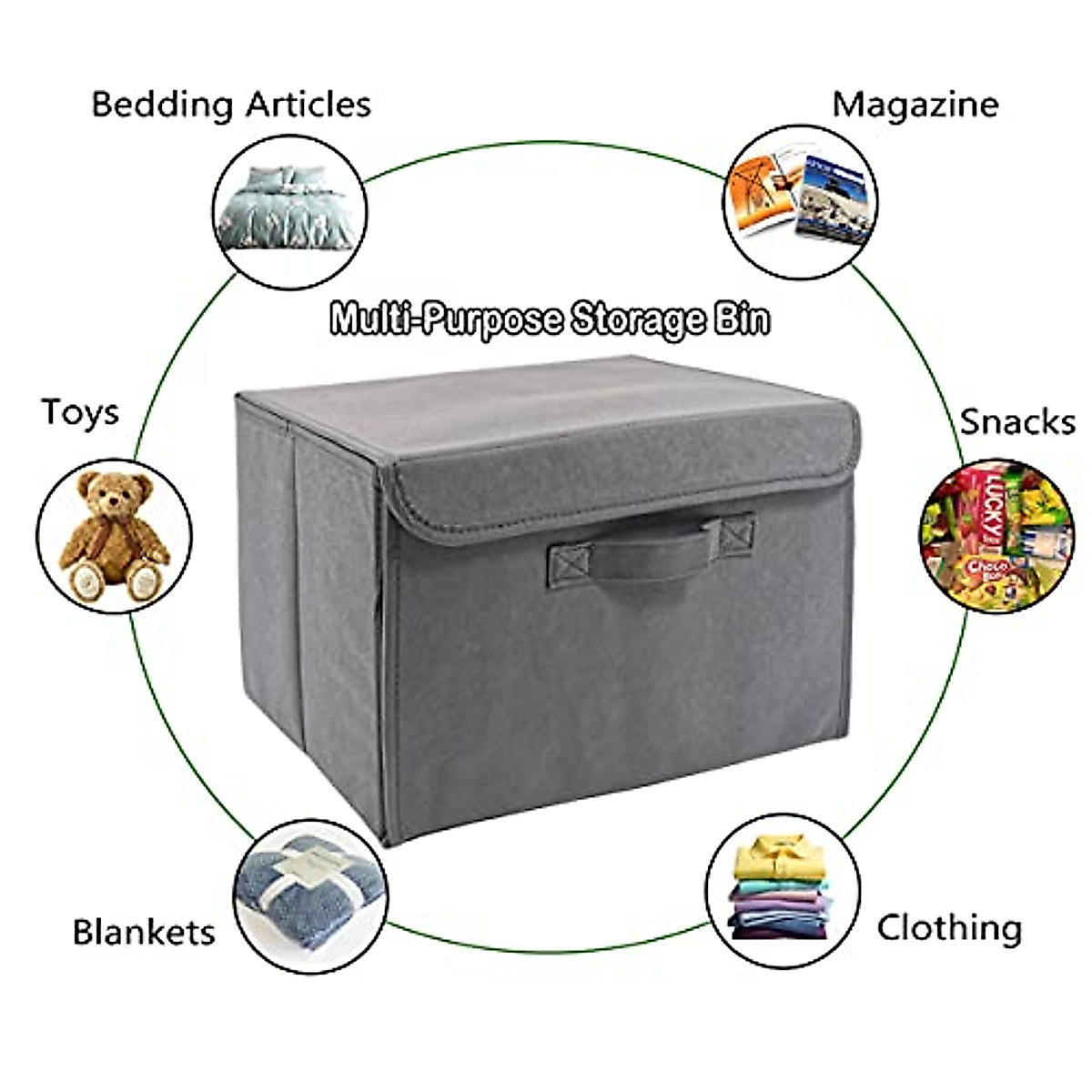 Storage Bins, Foldable Storage Cubes with Lids and Handles, Large Fabric Storage Baskets with Doule Doors Design for Clothes, Toys, Books, Closet, and Shelves etc. Storage Dark Grey (2-Pack 15.4" x 10.2" x 10.2")