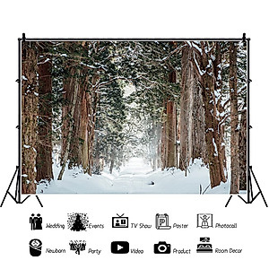 Yeele 5x3ft Forest Backdrop for Photo Props Winter Theme Snow Nature Landscape Vinyl Photography Background Snow Covered Road Background for Photo Props Holiday Supplies Wallpaper