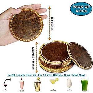 Rustic Town Leather Coasters for Drinks - Cup Coasters Coffee Table Kitchen Table Bar, Home & Office Gifts Handmade Drink Coasters