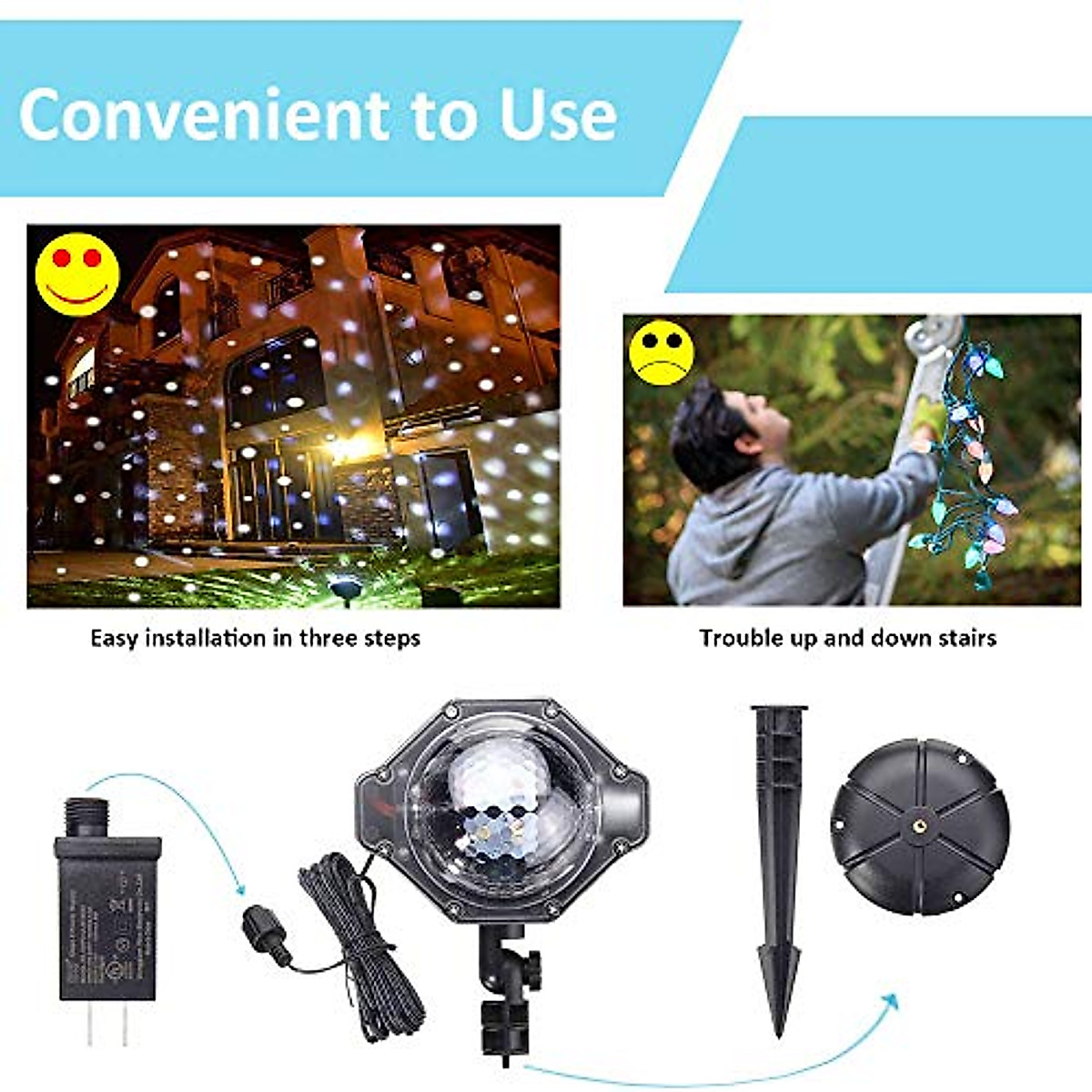 AOLOX Snowfall LED Lights Christmas Snow Rotating Projectors Lights Remote Control Waterproof Outdoor Landscape Decorative Lighting for Patio,Garden,Halloween,Christmas,Holiday,Wedding,Party