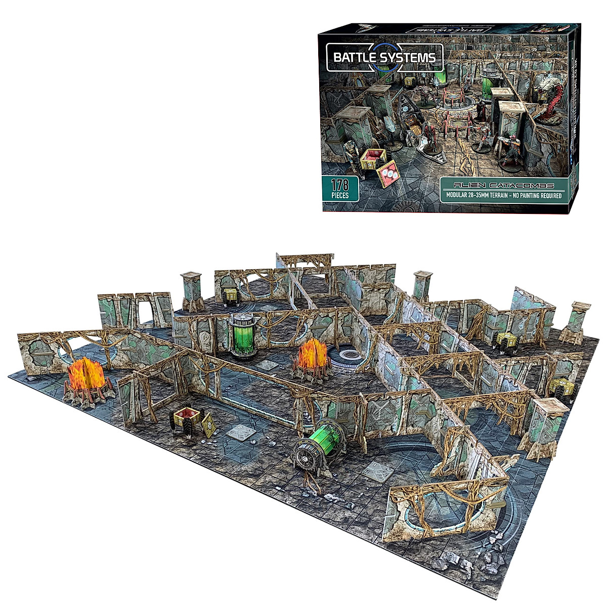 Battle Systems - Modular Tabletop 3D Gaming Sci-Fi Terrain - Perfect for 28mm-35mm Miniatures and Figures - No Painting Required - Science Fiction Aliens 40K Wargame - (Alien Catacombs)