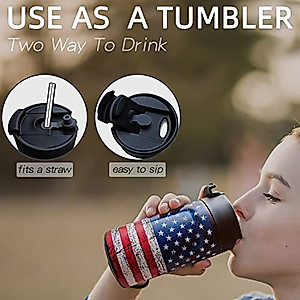 4-IN-1 Insulated Can Cooler with Lid - Newest Signice 12 Oz Stainless Steel Can Cooler Double Walled Vacuum Insulator for Skinny Tall Slim Can / Standard Regular Can / Beer Bottle (Flag)