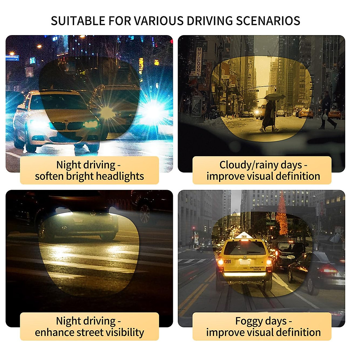 SUNGAIT Men’s Night Vision Driving Glasses Military Style Pilot Aviator eyewear (Night Lens/Gunmetal Frame) A285QKYS