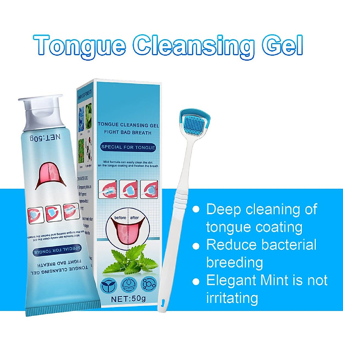 Tongue Scraper Precise Cleaning Brush Kit, Tongue Cleaning Gel with Tongue Brush, Tongue Coating Cleaning Gel Set With Soft Cleaner Brush Tongue Scrubber for Men Women (1 Pack)