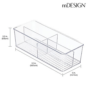 mDesign Plastic Extra Wide Storage Organizer Bin Box for Kitchen, Pantry, Cabinet, Countertop - Tea Bag, Sugar Packet, Coffee Snack, Condiment Holder, 8 Sections - Ligne Collection - Clear