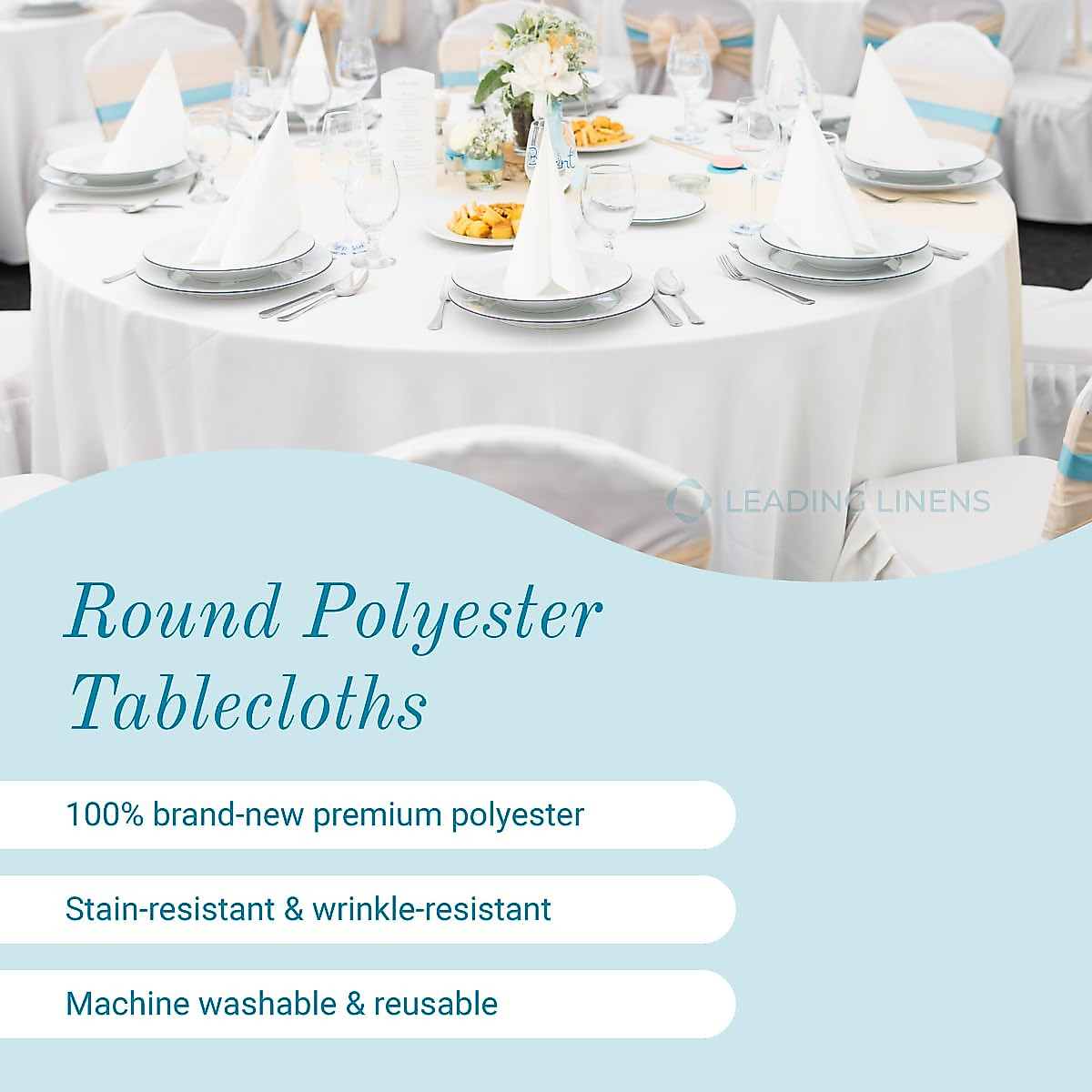 10-Pack 120-Inch Round White Polyester Tablecloths – Machine Washable, Durable, Wrinkle-Resistant Linens for 8-Foot Tables – Ideal for Weddings, Banquets, Restaurants, Parties